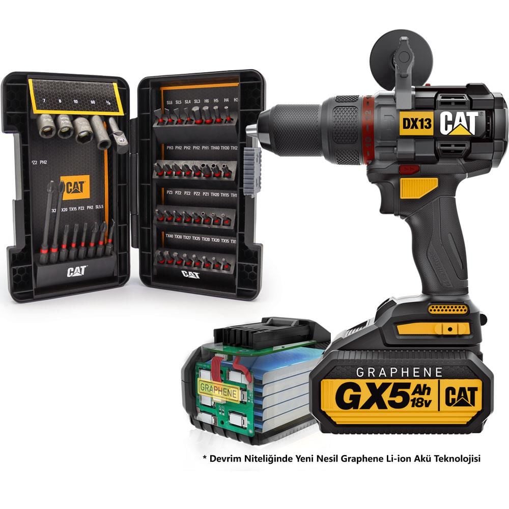 CAT DX13BA Çift Akülü Şarjlı Darbeli Matkap 18Volt/5.0Ah GRAPHENE+ 45 ...